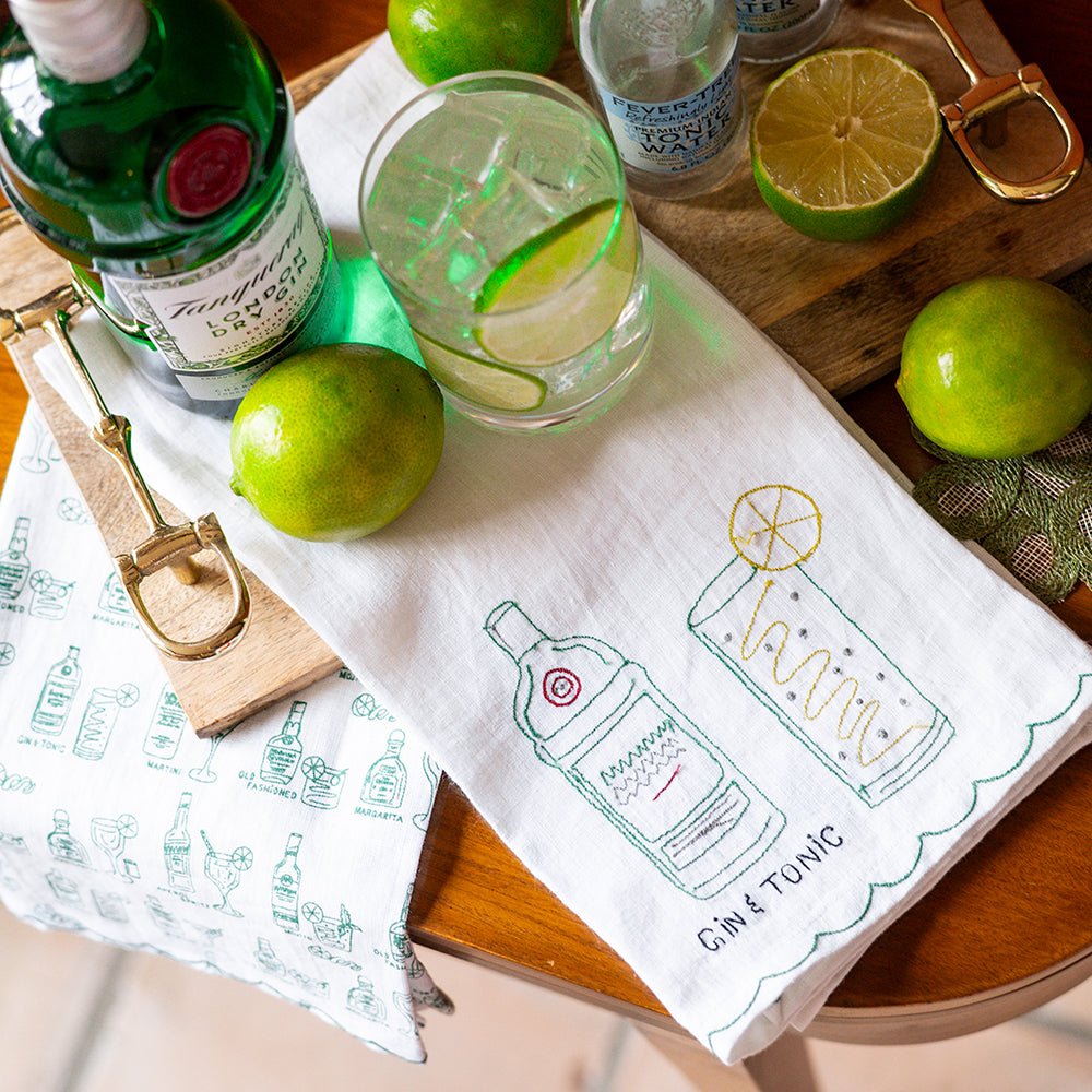 Gin & Tonic Linen Tea Towels – Pomegranate