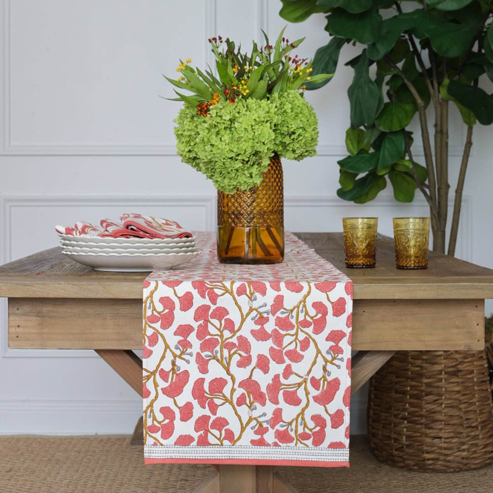 Ginkgo Coral Table Runner – Pomegranate