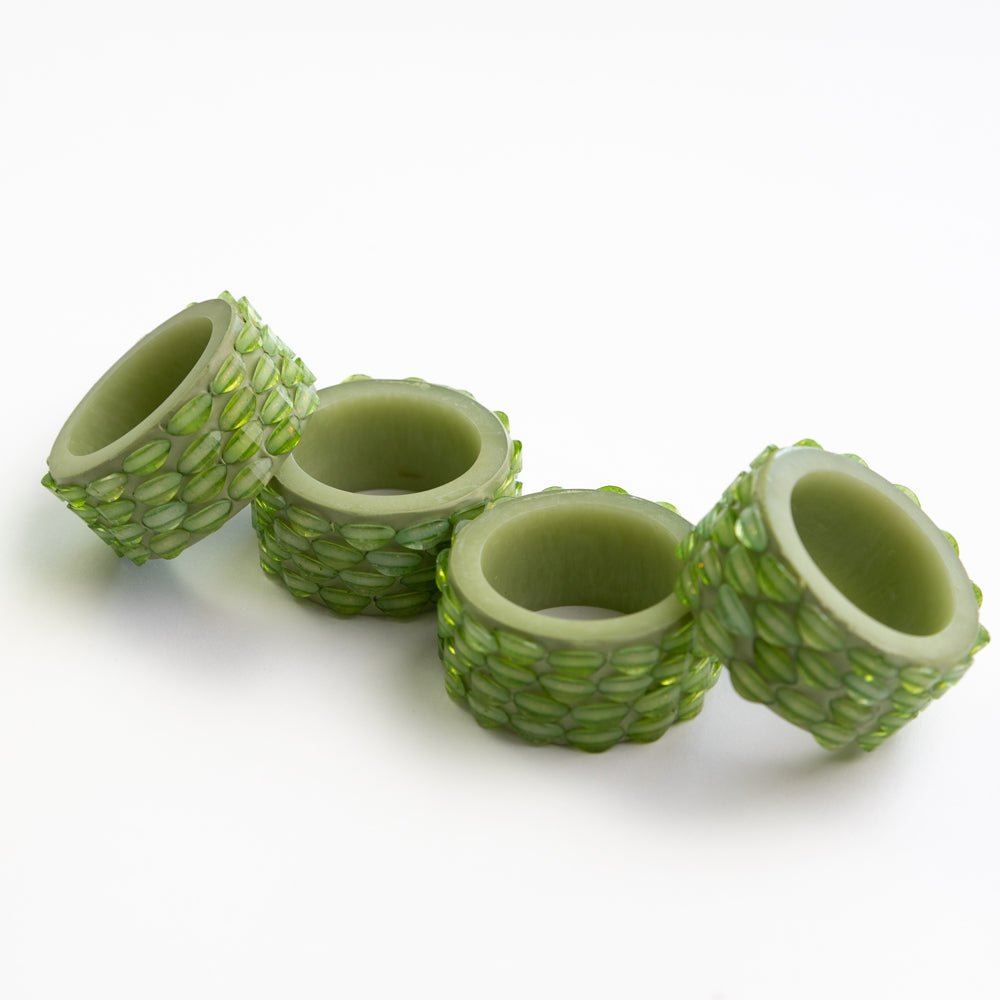 Green Round Resin Beaded Napkin Ring | Set of 4 – Pomegranate