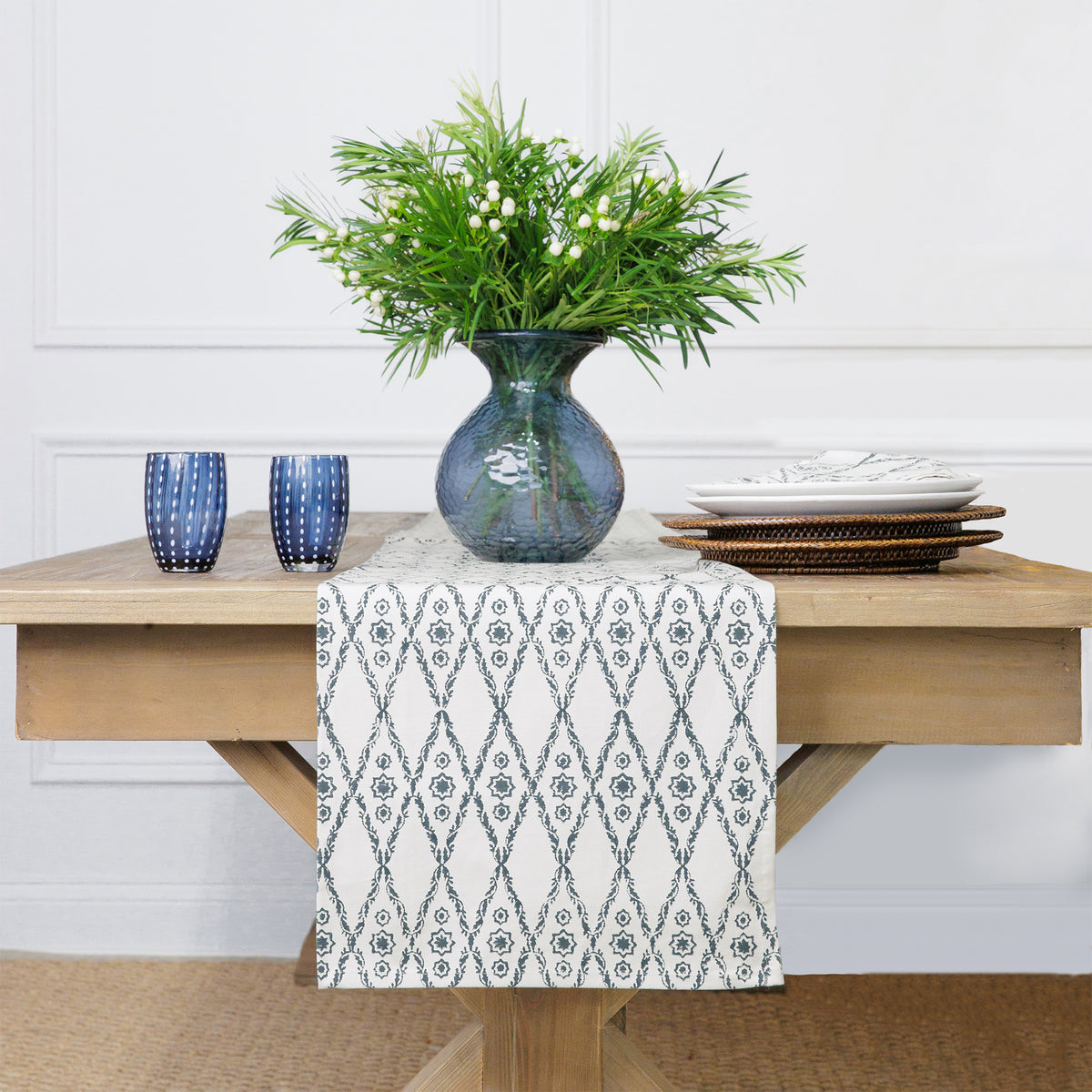 India Hicks Home Diamond Blue Table Runner – Pomegranate