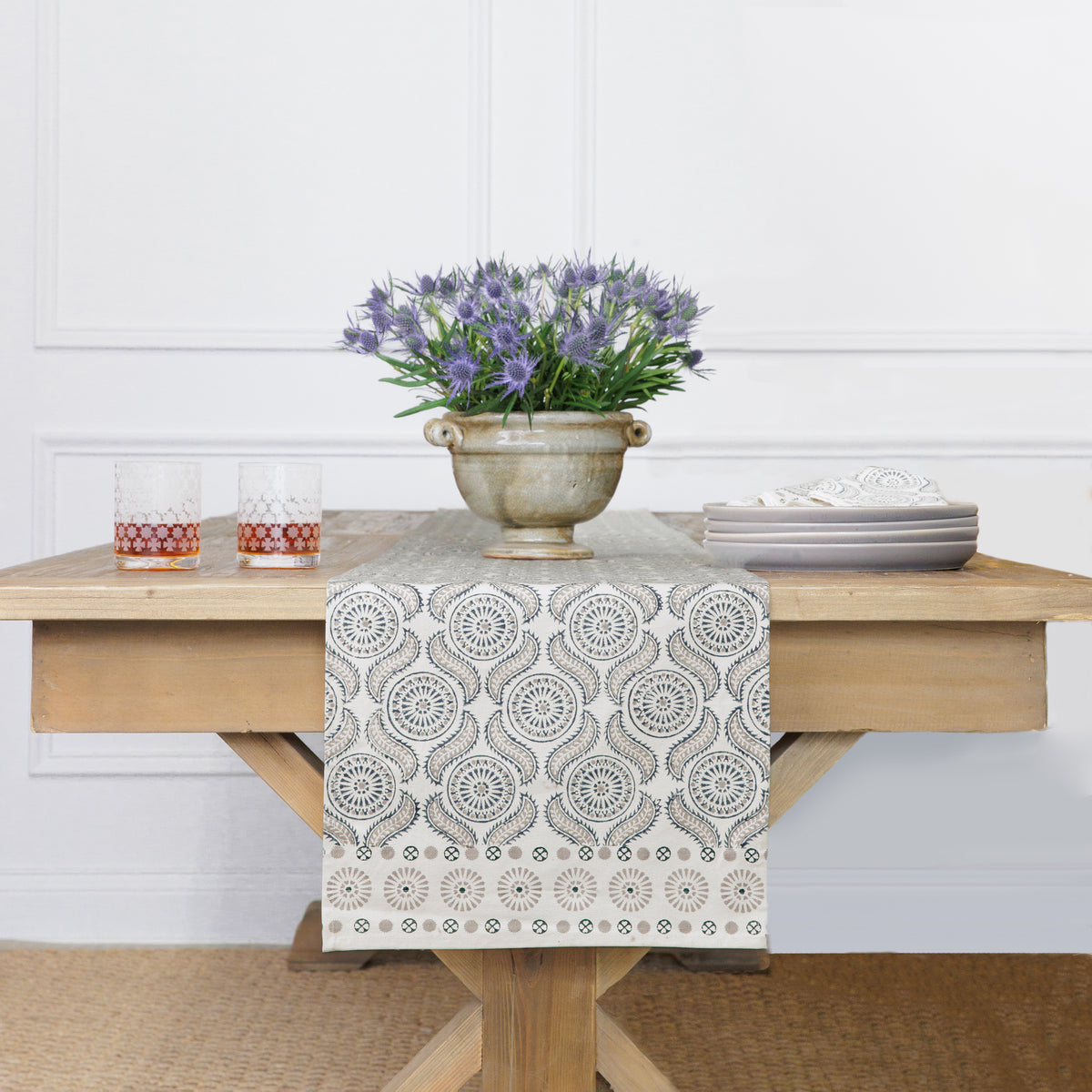 India Hicks Home Medals & Mustaches Table Runner – Pomegranate