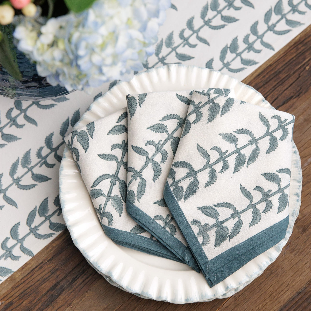 India Hicks Climbing Nettle Dusty Sky Napkins – Pomegranate