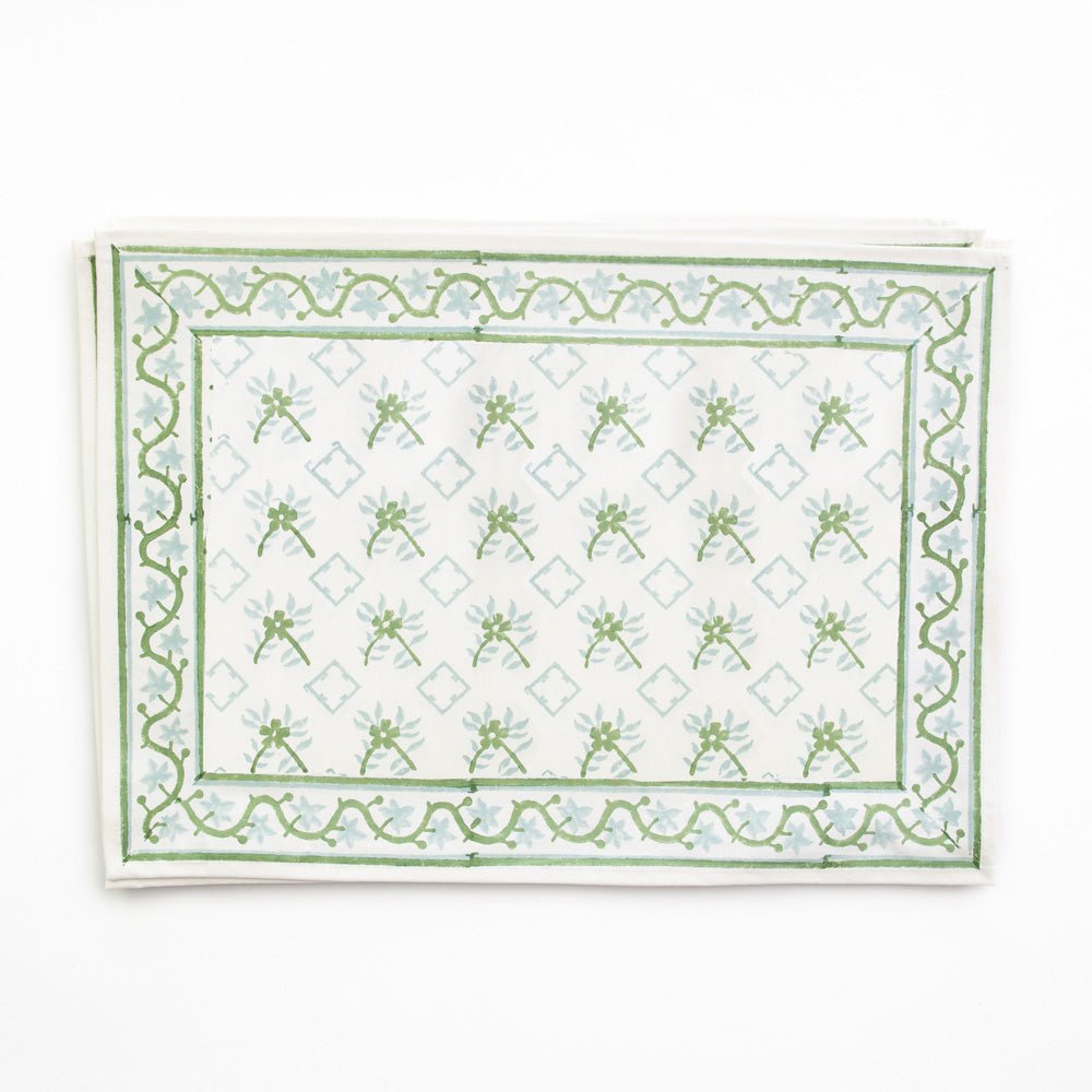 India Hicks Cuban Flower Blue & Green Placemats – Pomegranate