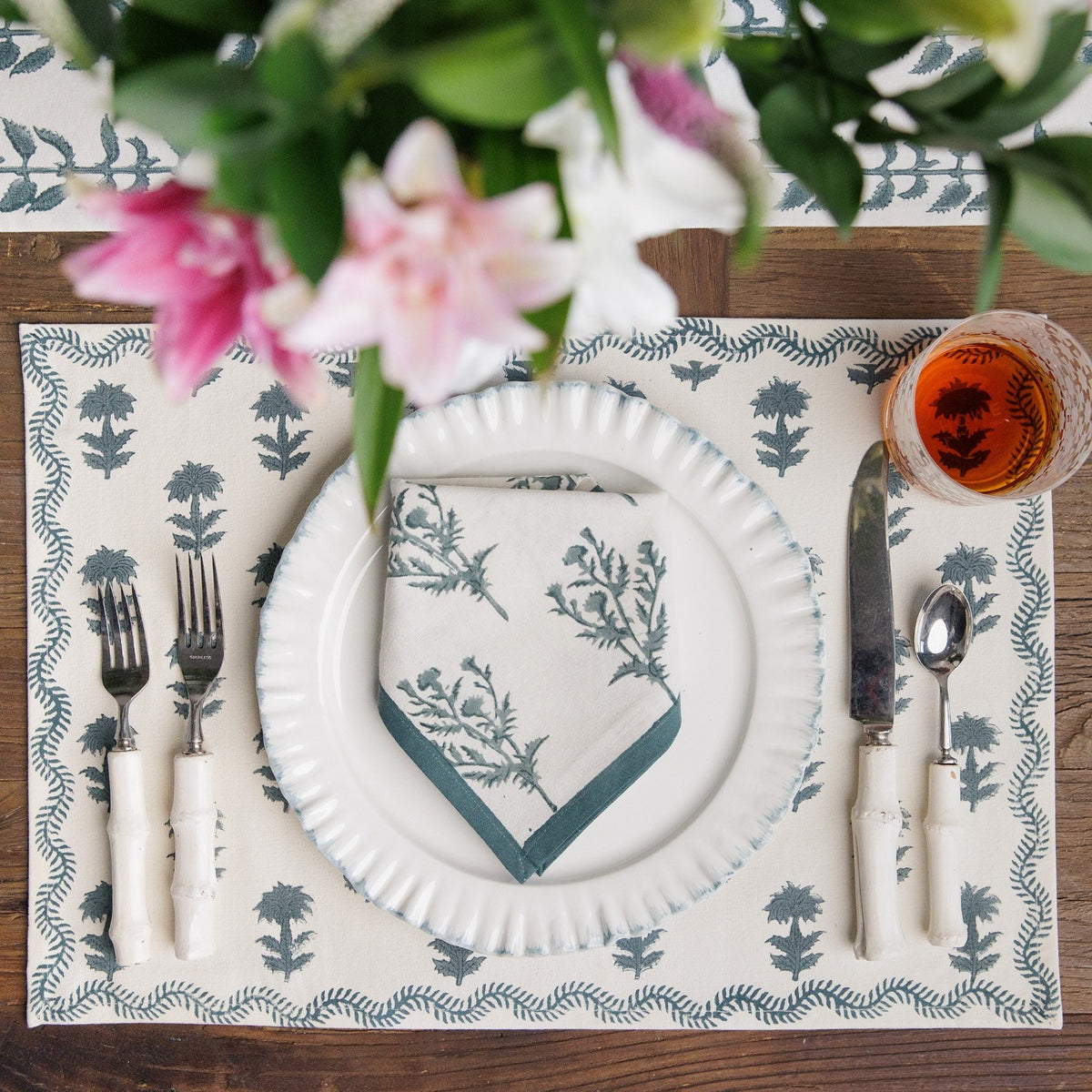 India Hicks Home Winter Flower Dusty Sky Placemats – Pomegranate