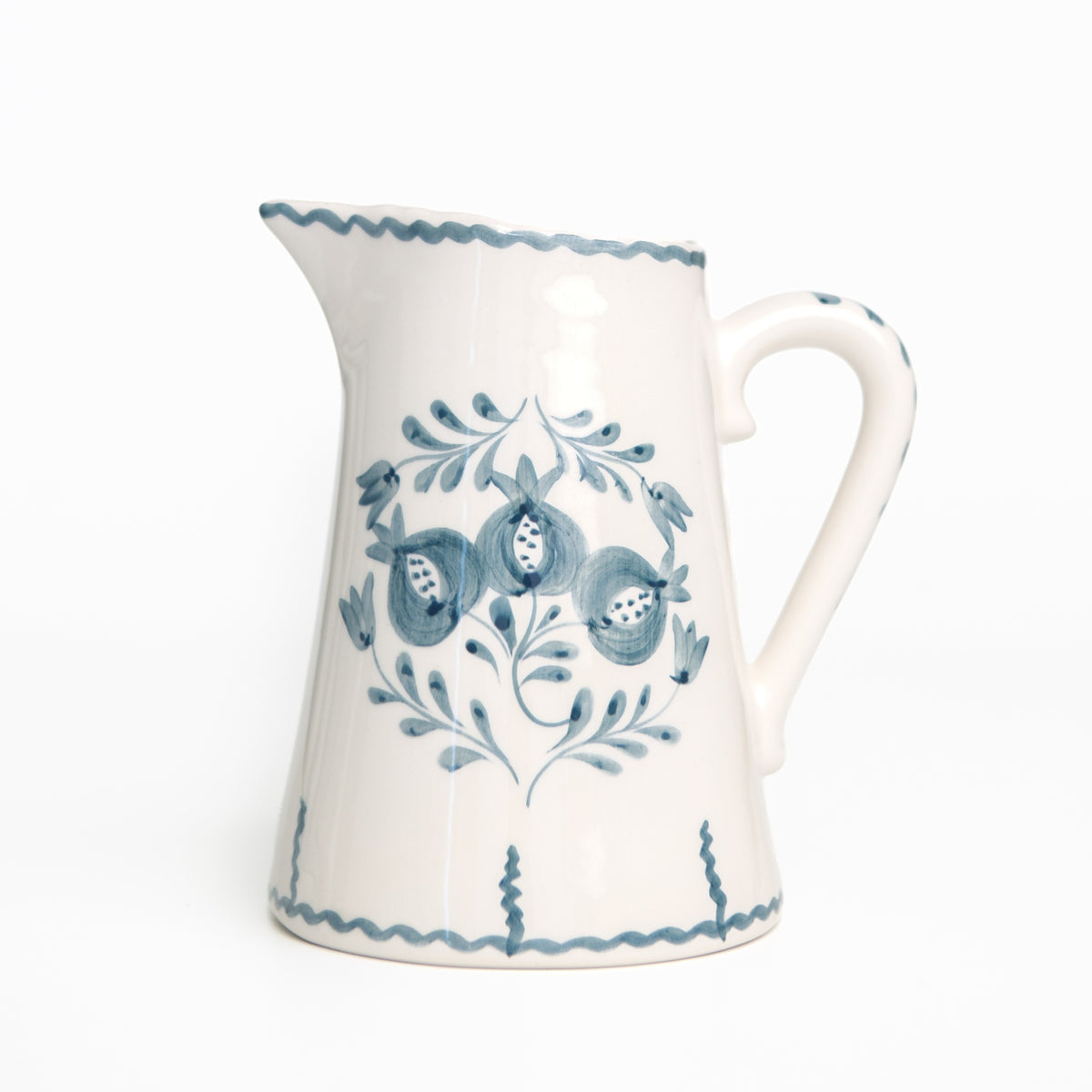 Trio Vine Teal Ceramic Pitcher – Hand Painted, 40 oz – Pomegranate