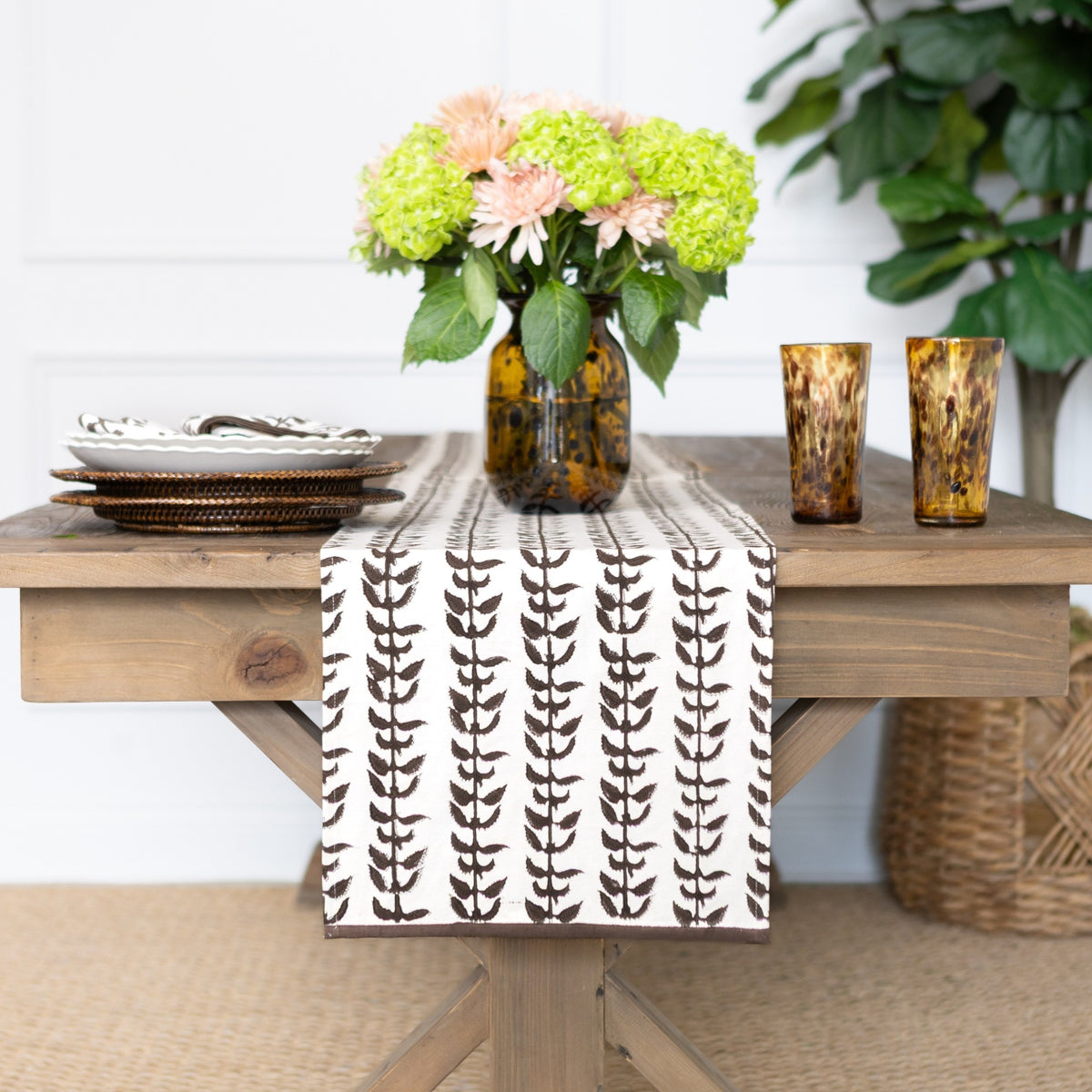 India Hicks Home Climbing Nettle Chocolate Table Runner – Pomegranate