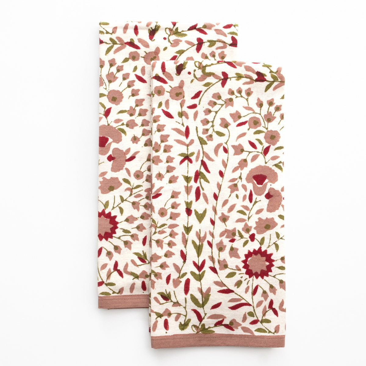 Starflower Fern & Blush Tea Towels – Set of 2 Block Print Cotton ...