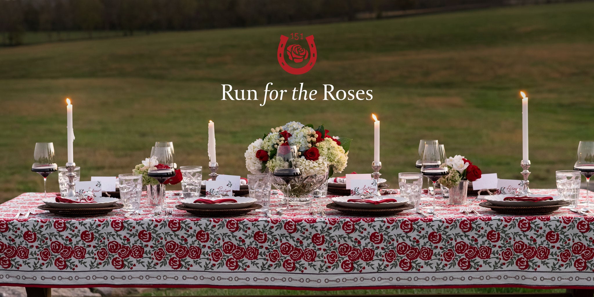 Kentucky Derby Entertaining Table Linens-Run for the Roses – Pomegranate
