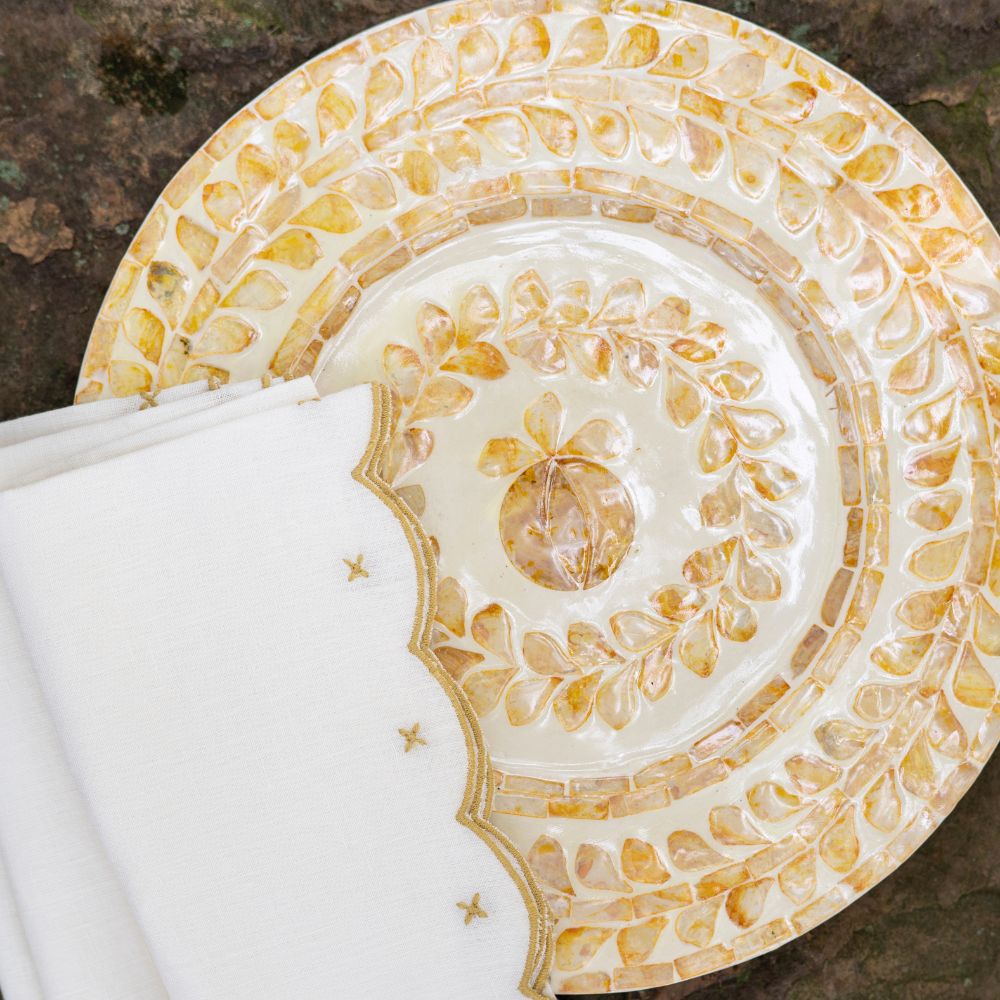 Yellow Capiz Shell Pomegranate Chargers | Handcrafted Dinnerware