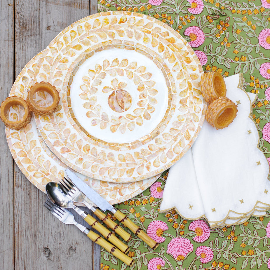 Yellow Capiz Shell Pomegranate Chargers | Handcrafted Dinnerware