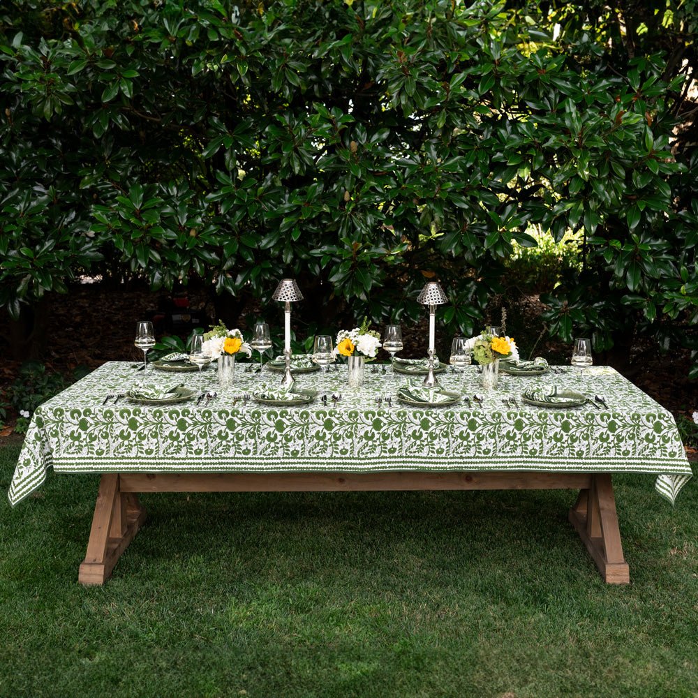 Cactus Flower Green Tablecloth | Floral Table Linens – Pomegranate
