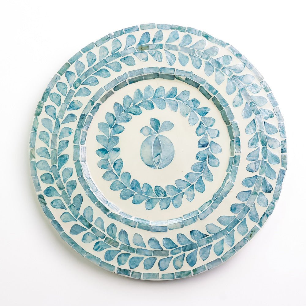 Handcrafted Teal Blue Capiz Shell Pomegranate Chargers – Pomegranate Inc