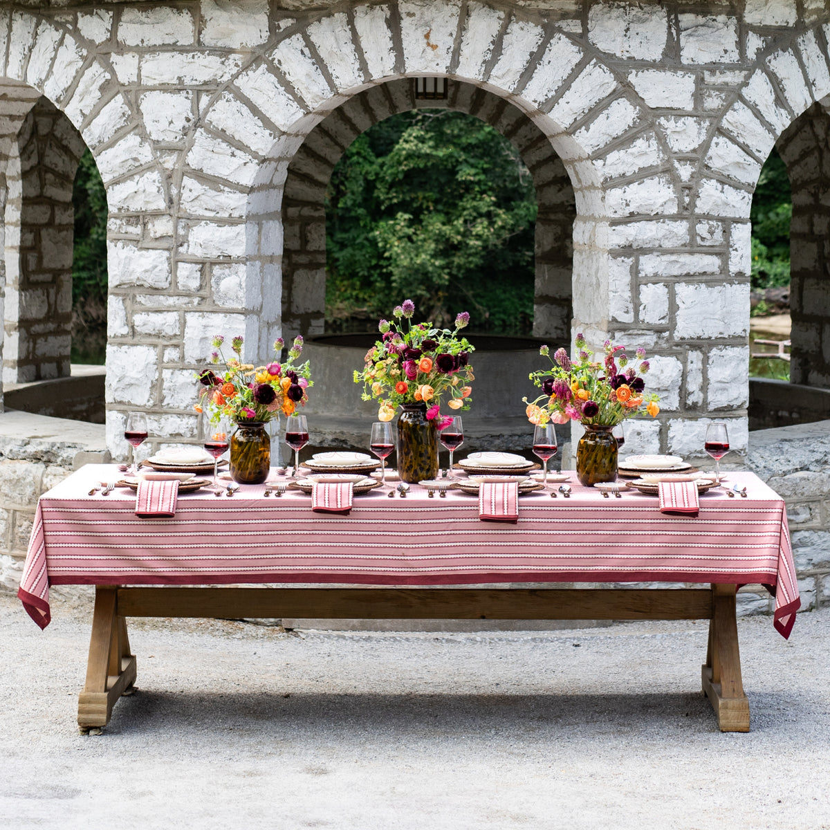 Dotted Stripe Rose Tablecloth – Hand Block Printed 100% Cotton ...