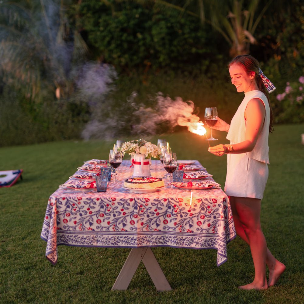 Emma Red & Blue Tablecloth – Pomegranate Inc.