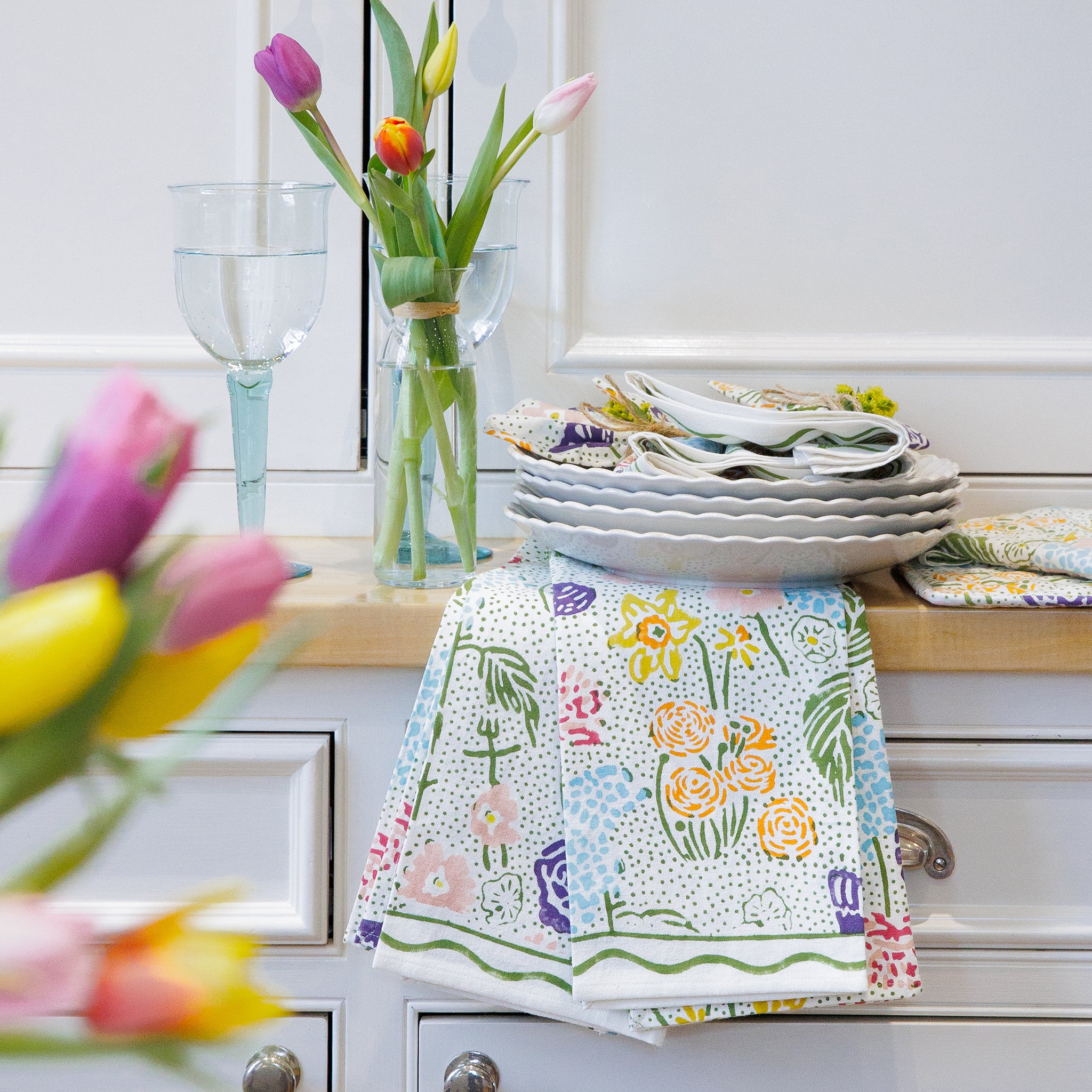Tea Towels Collection | Block-Printed Cotton Kitchen Towels – Pomegranate