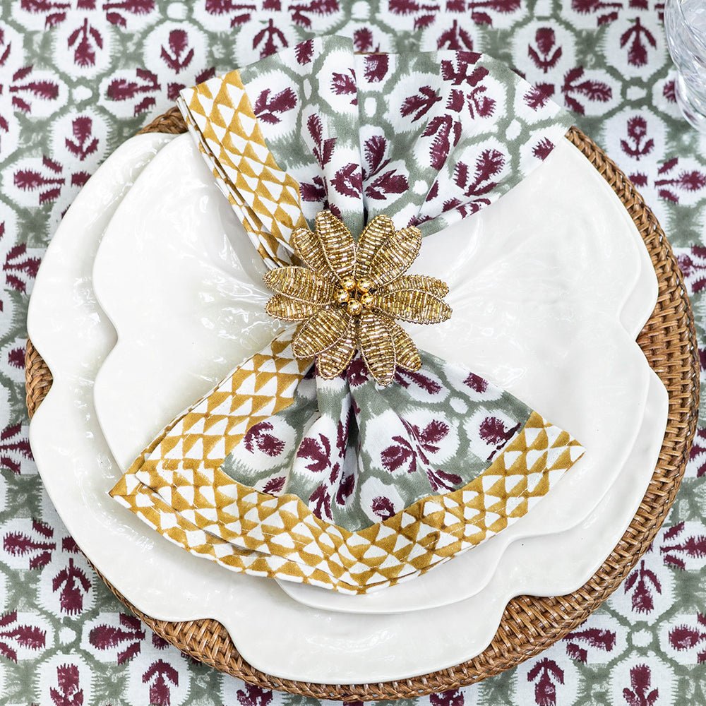 Gold Flower Beaded Napkin Ring | Set of 4 – Pomegranate