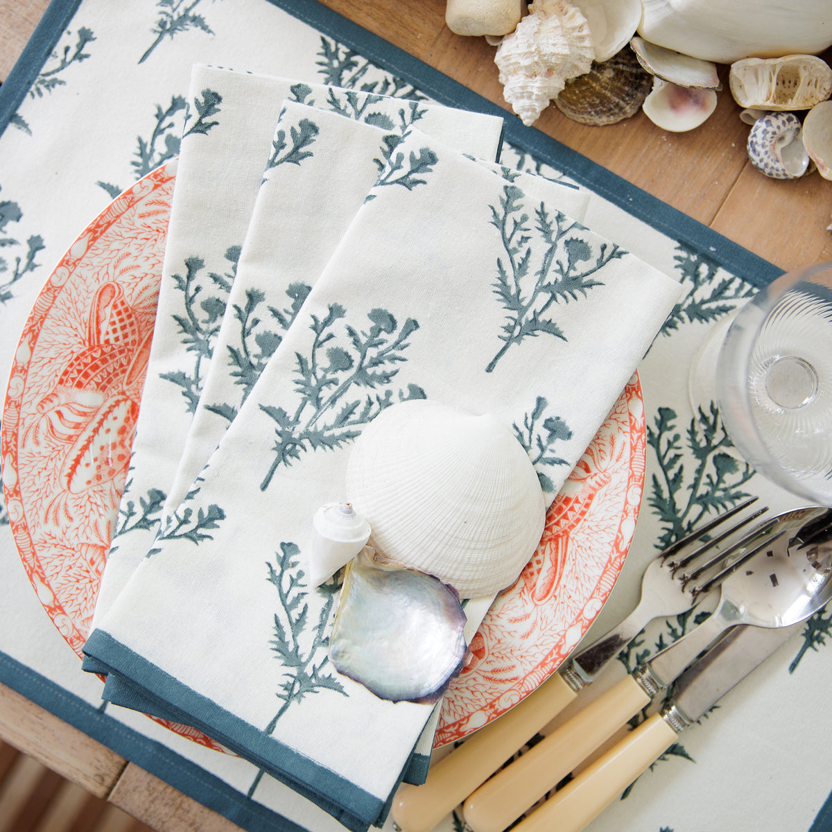 India Hicks Home Thistle Dusty Sky Napkin | Set of 4 – Pomegranate