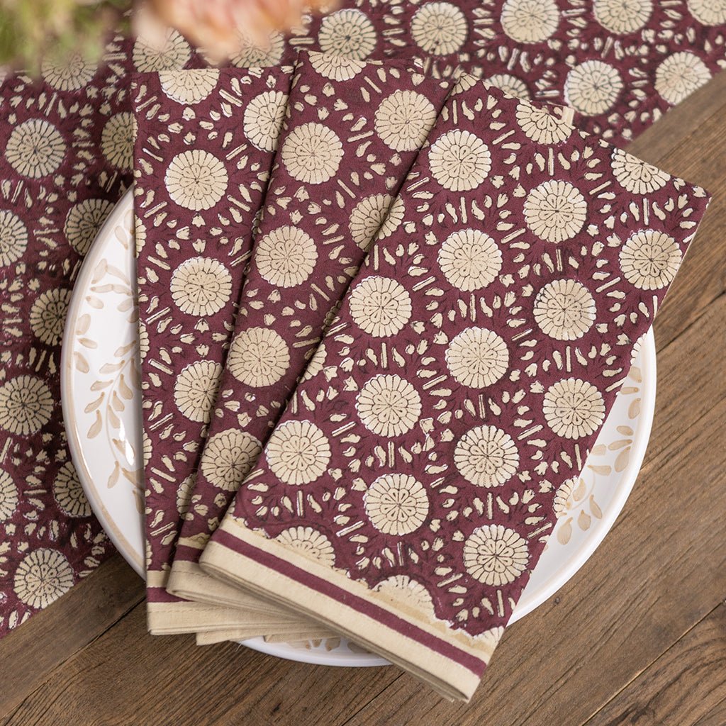 India Hicks Home Joker's Rosette Bordeaux Napkin | Set of 4 – Pomegranate