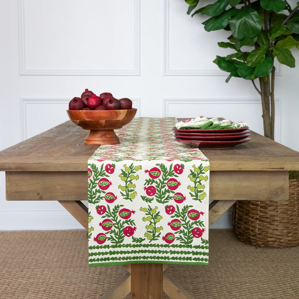 Pom Bells Basil & Magenta Table Runner – Pomegranate
