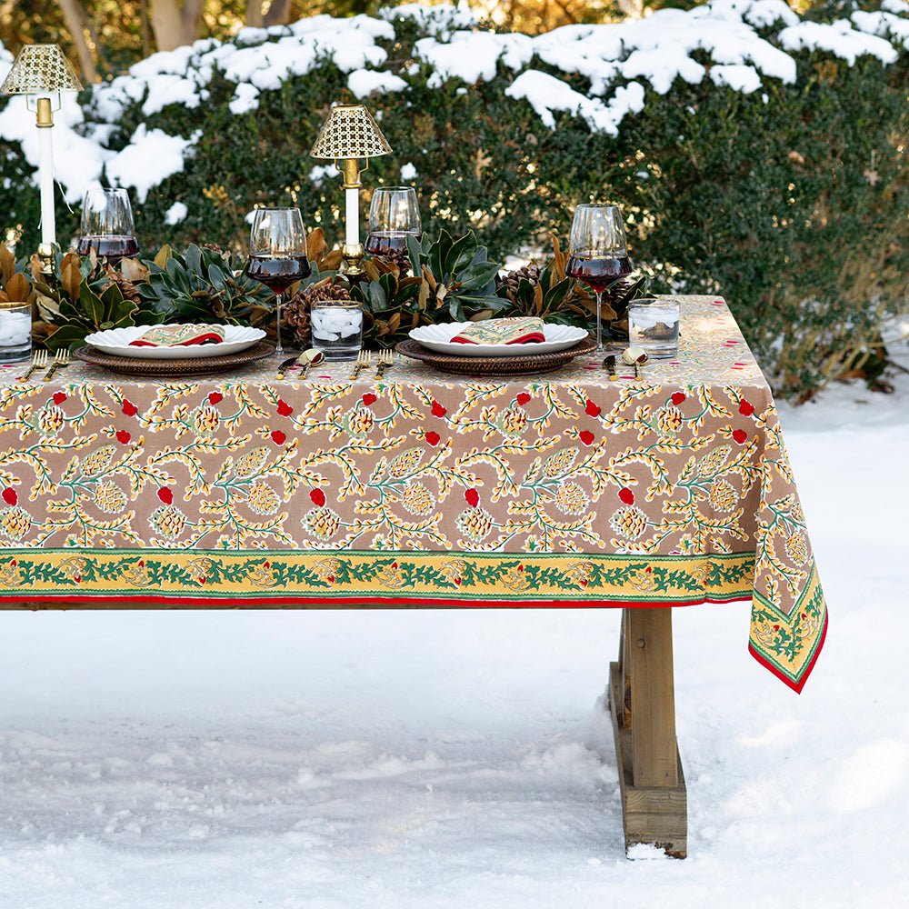 Winter Pinecone Tablecloth – Pomegranate