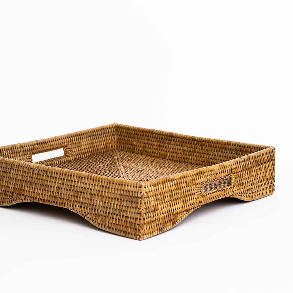 Woven Rattan Footed Square Tray - Pomegranate Inc.