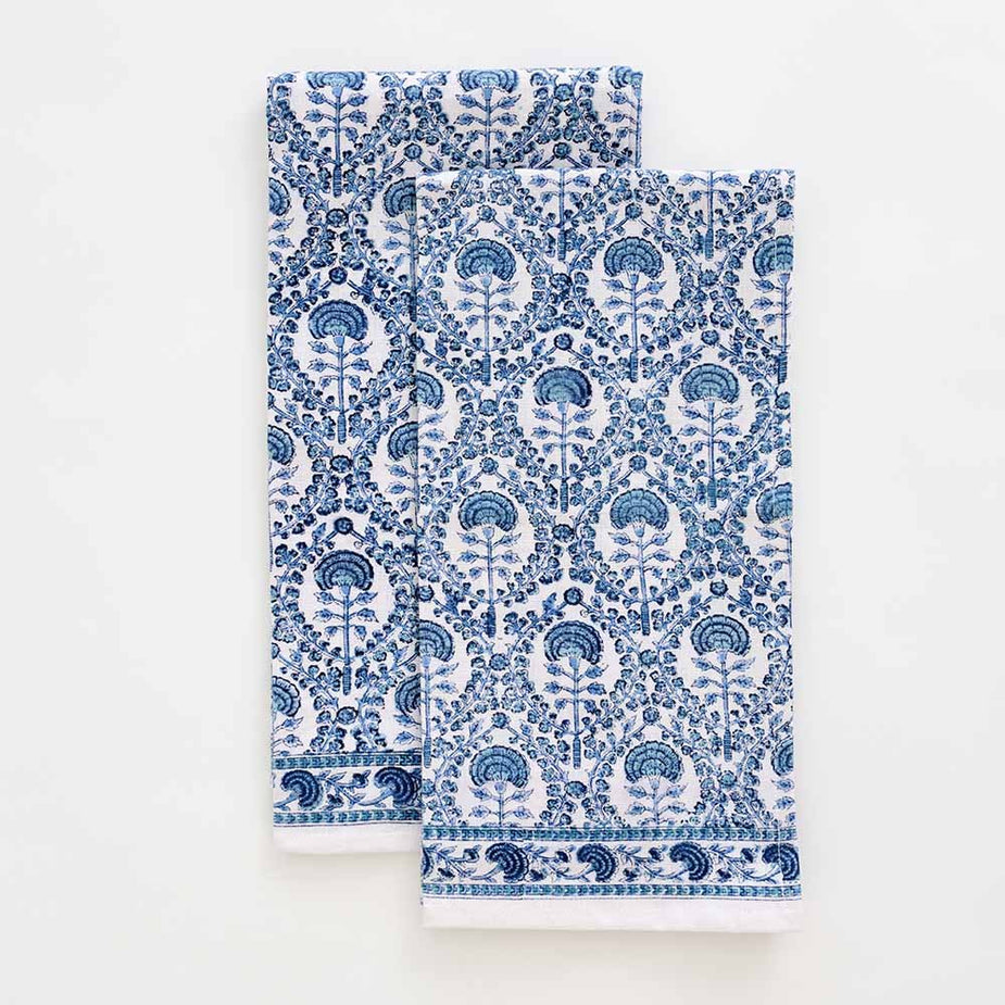Caroline Blue Tea Towels | Blue Floral Kitchen Towels | Pomegranate