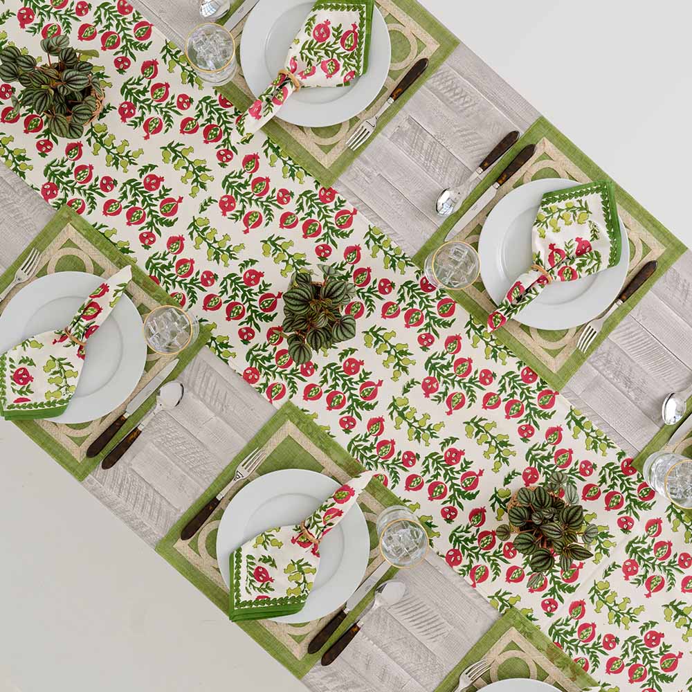 Pom Bells Basil & Magenta Table Runner - Pomegranate Inc.