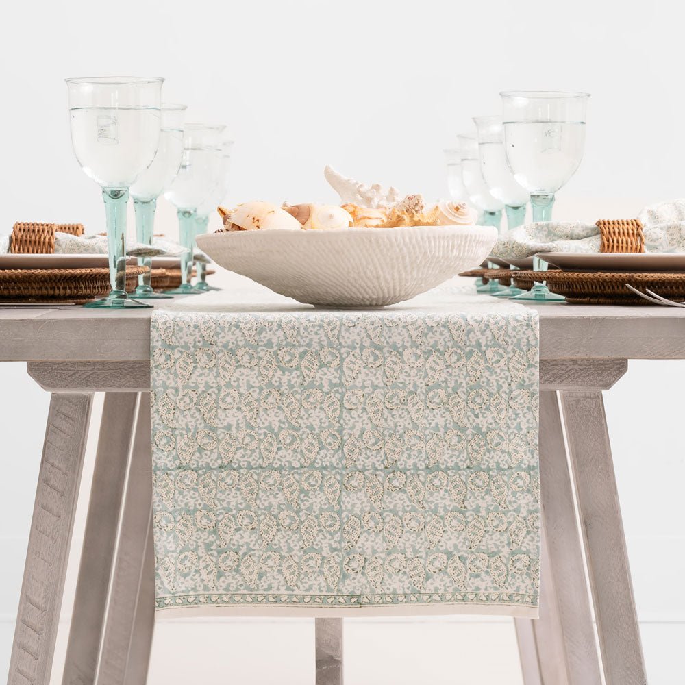 India Hicks Home Seashell Seafoam Table Runner – Pomegranate