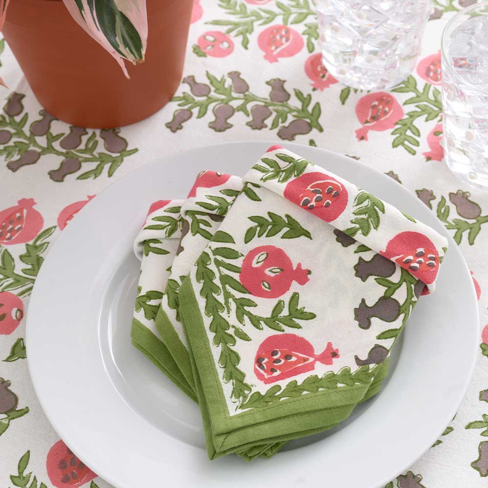 Pom Bells Fern & Poppy Napkin | Set of 4 - Pomegranate Inc.