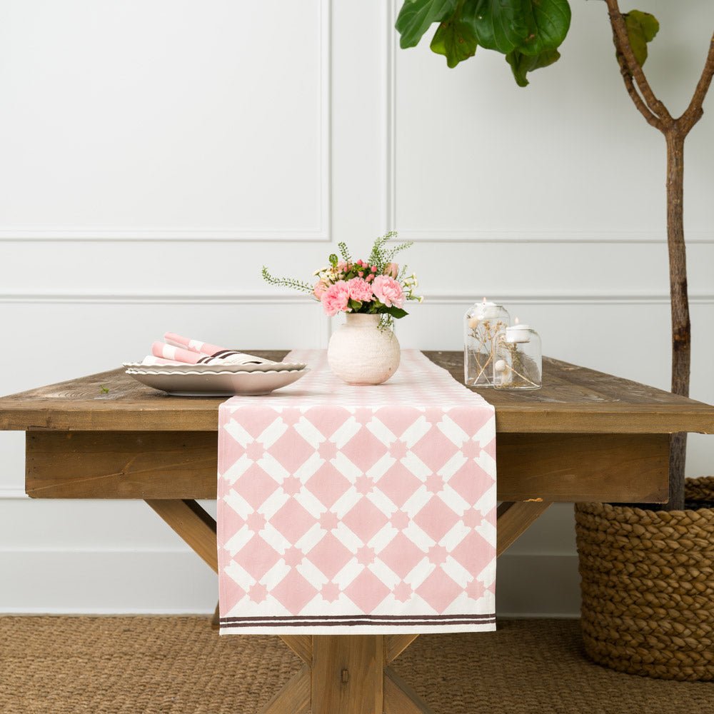 India Hicks Home Latticework Blush Table Runner - Pomegranate Inc.