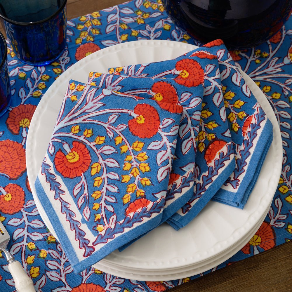 Cactus Flower Blue & Orange Floral Cloth Napkins – Pomegranate Inc