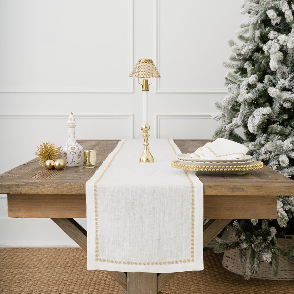 India Hicks Home Gold Stars White Linen Table Runner Pomegranate Inc