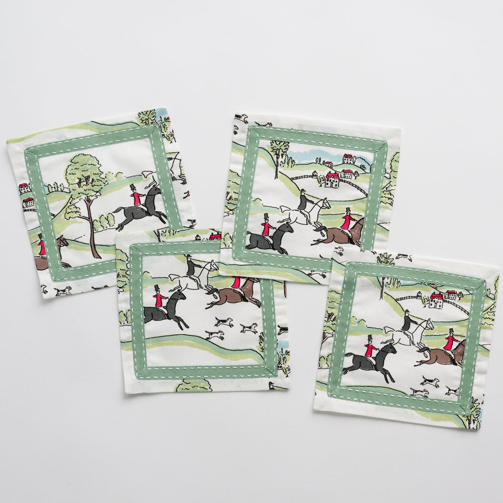 Hunt Scene Green Ribbon Cocktail Napkin | Set of 4 – Pomegranate