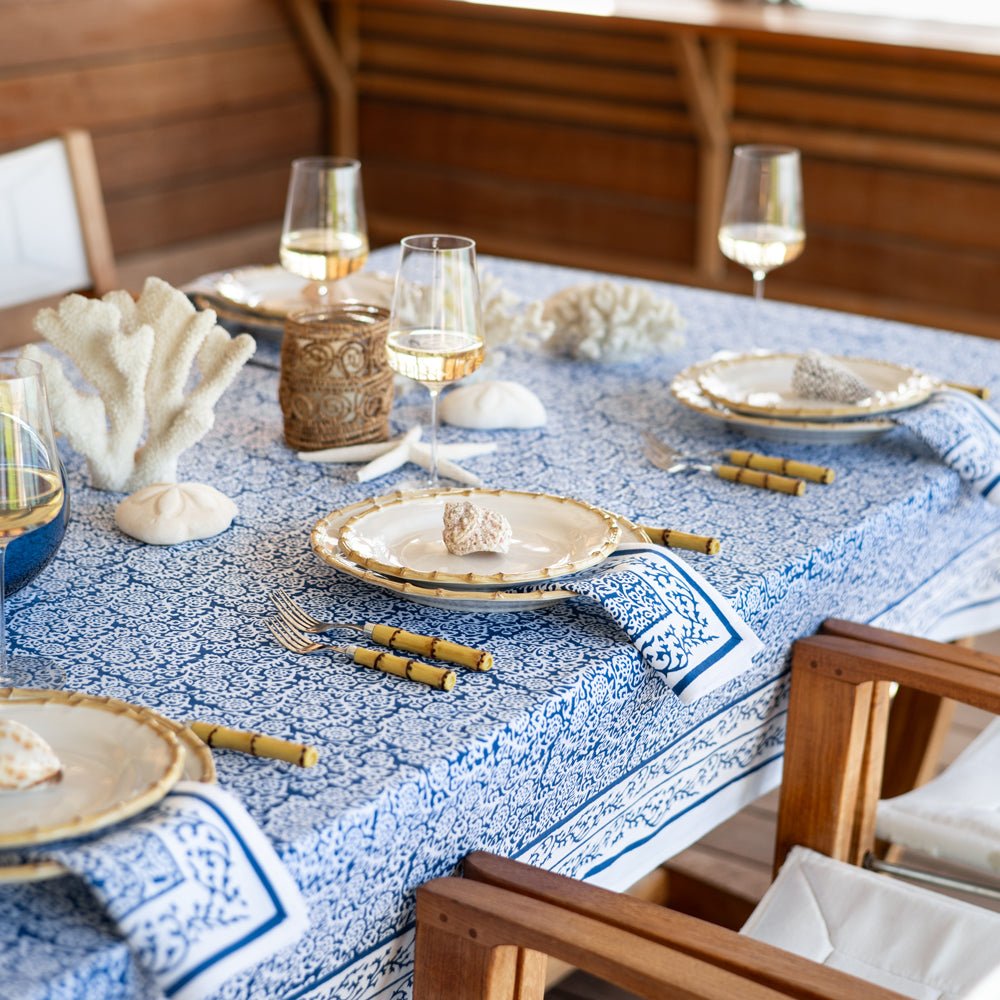 Blue Table Linens | Hand Blocked – Pomegranate Inc.