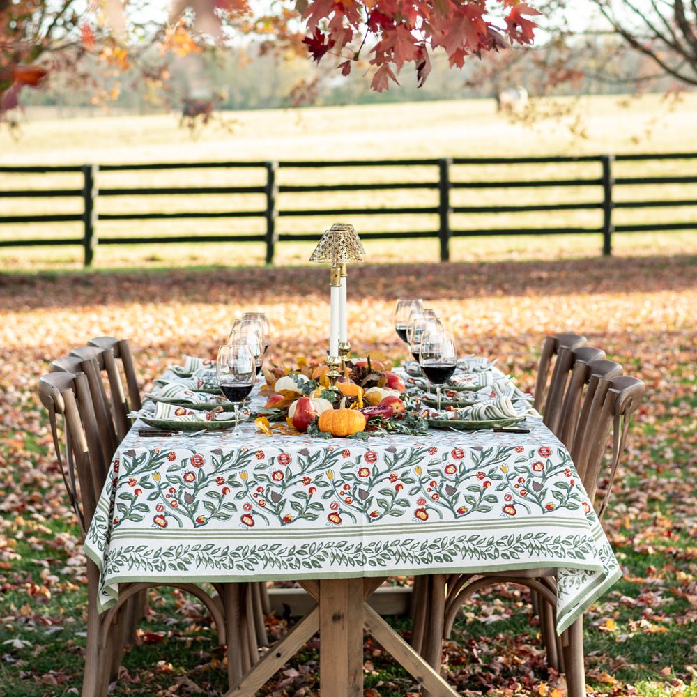 Emma Crimson & Clover Tablecloth | Fall Table Linens – Pomegranate