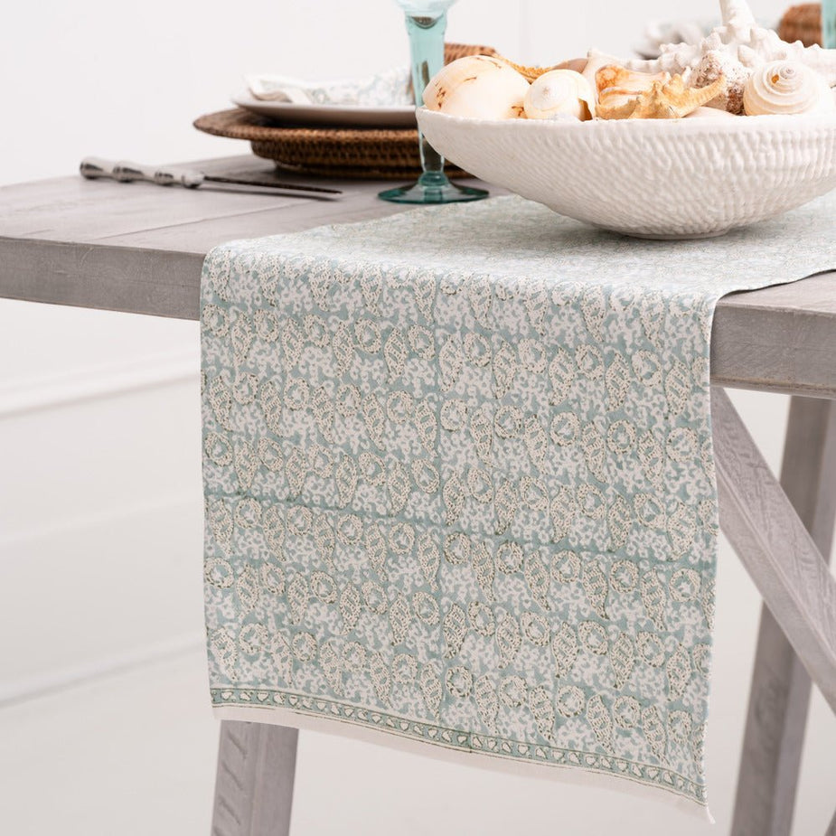 India Hicks Home Seashell Seafoam Table Runner – Pomegranate