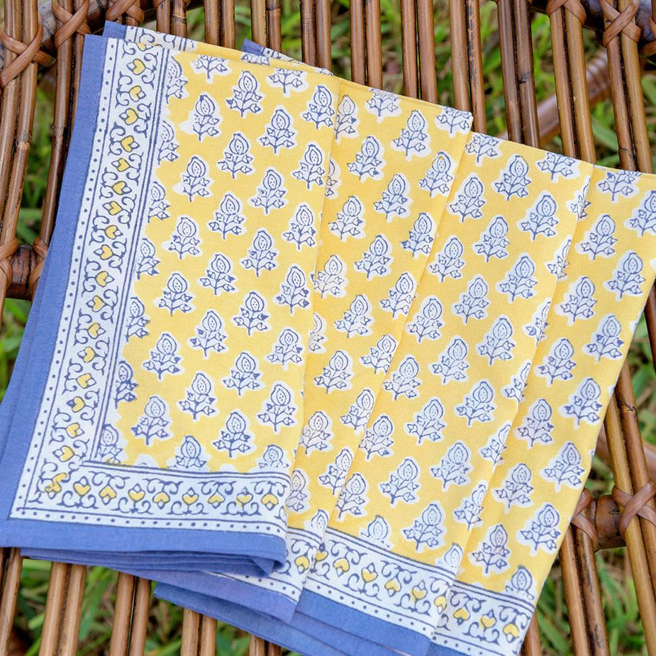 Cheerful yellow block printed napkins – Pomegranate Inc.